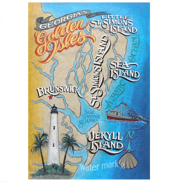 Map of Golden Isles Georgia - Etsy