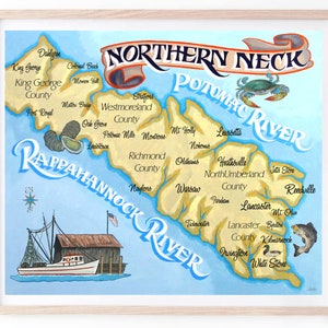 Northern Neck of Virginia Print . Retro Map-art Beach House - Etsy