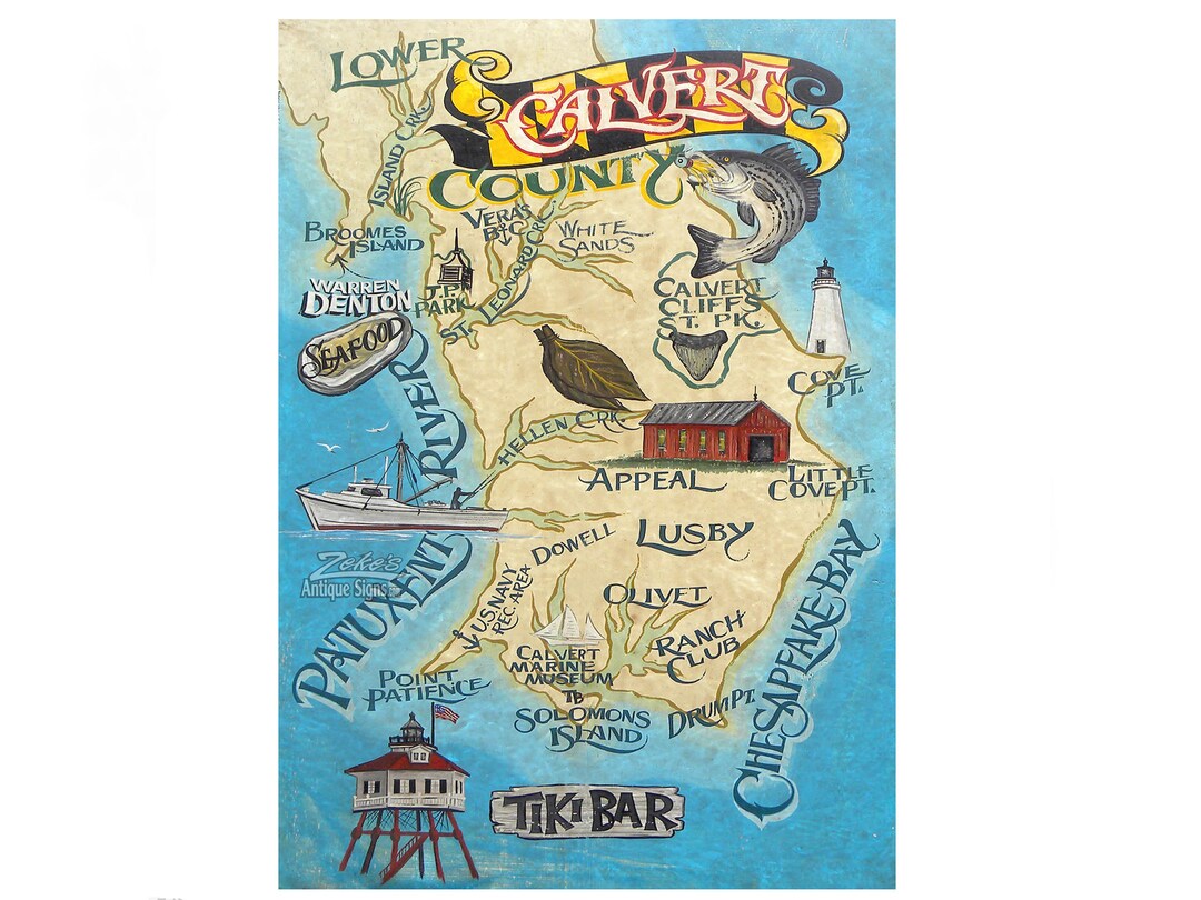 Calvert County Maryland Print . Travel Destination Map, Hometown ...