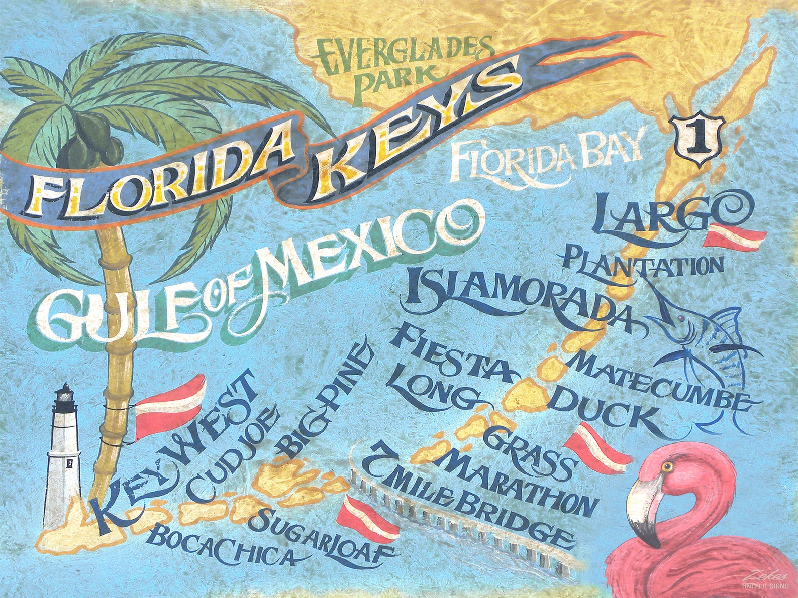 Florida Keys-key West Retro Beach Style Map Print Florida - Etsy