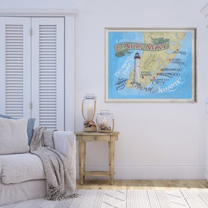 Cape May New Jersey Map Print From an Original Hand Painted and ...