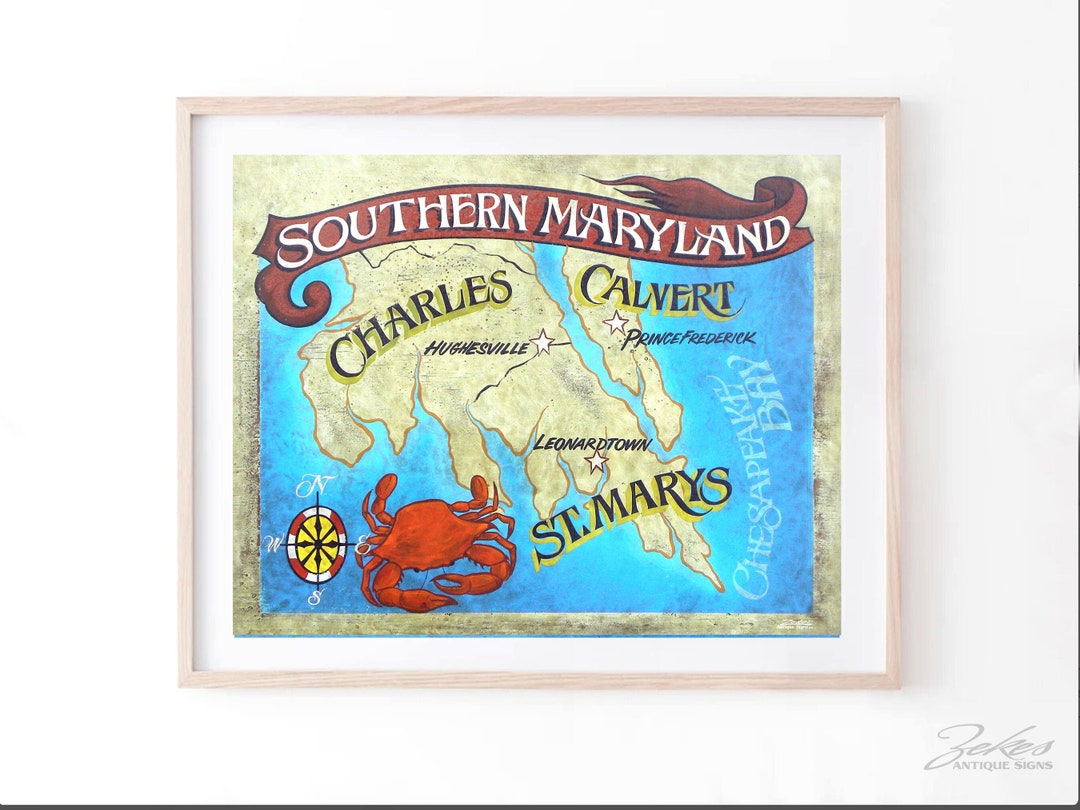 Southern Maryland Map Print . Travel Map, Home Town Art, Home State Art ...