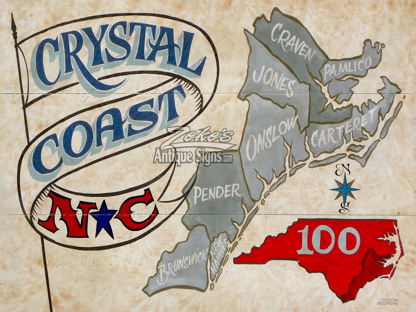 NC Crystal Coast Print Counties Map Beach House Decor Travel - Etsy