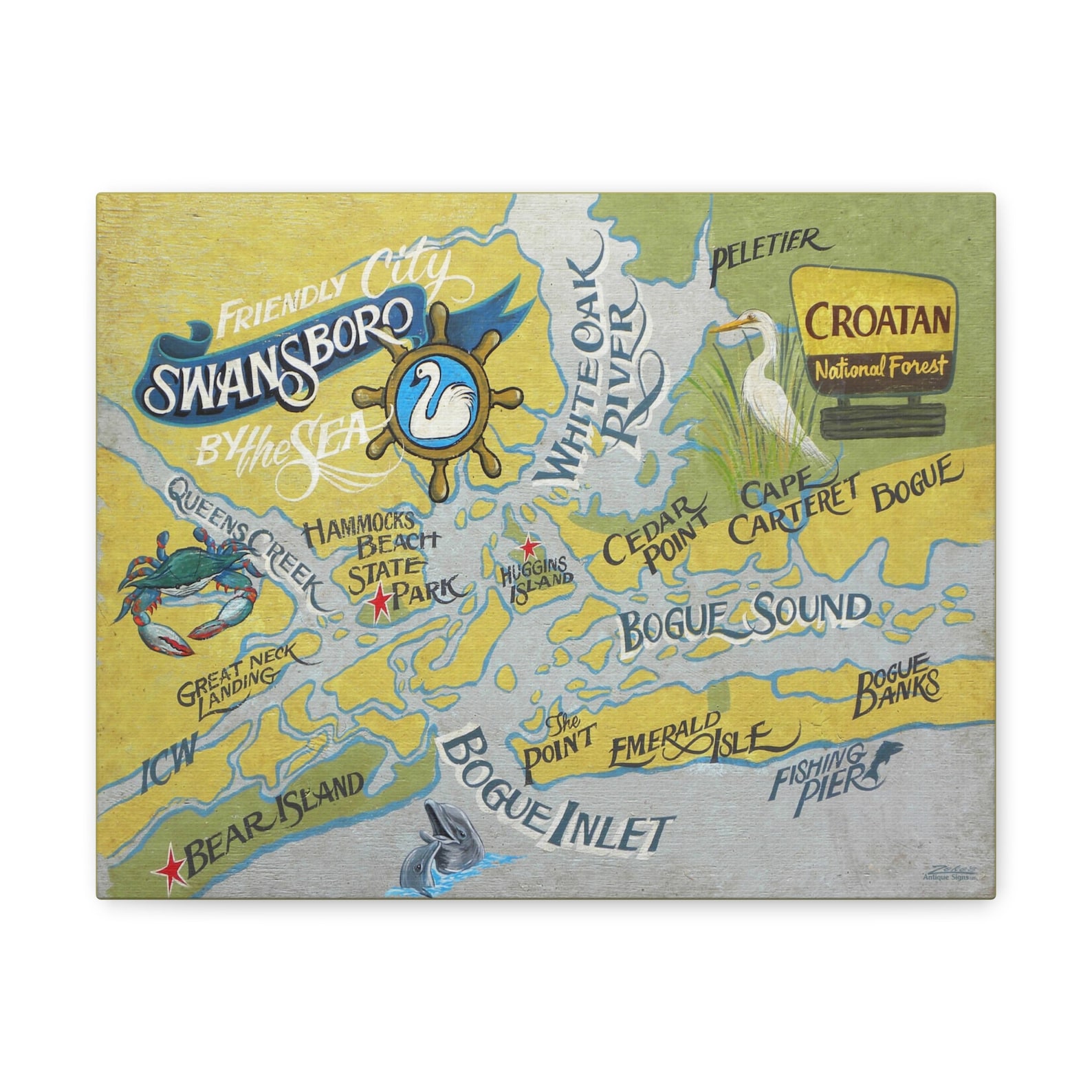 Swansboro North Carolina Map Art: Coastal Canvas Print | Vacation ...