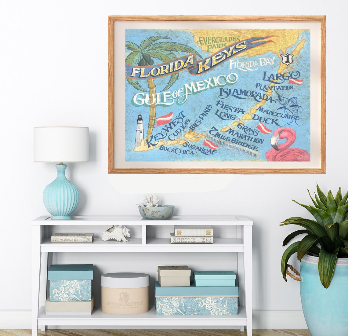 Florida Keys-key West Retro Beach Style Map Print Florida - Etsy