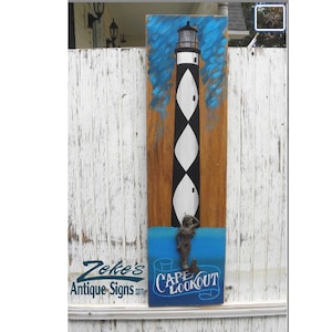 Cape Lookout Lighthouse Hand Painted Sign, Original Beach Decor or ...