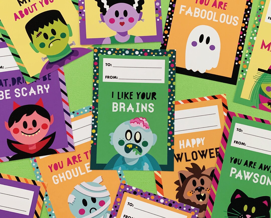 Halloween Valentines, Printable Valentines, Set of Valentine Cards - Etsy