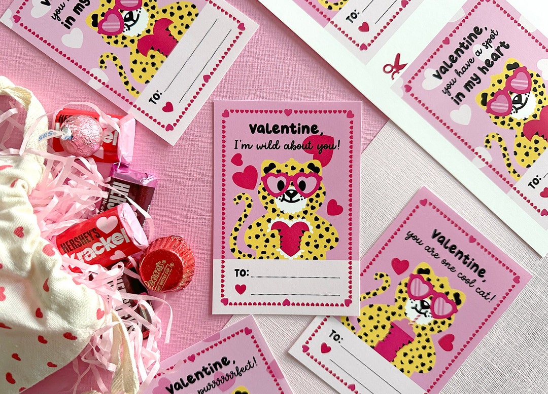 Cheetah Valentines, Printable Cards, Instant Download - Etsy