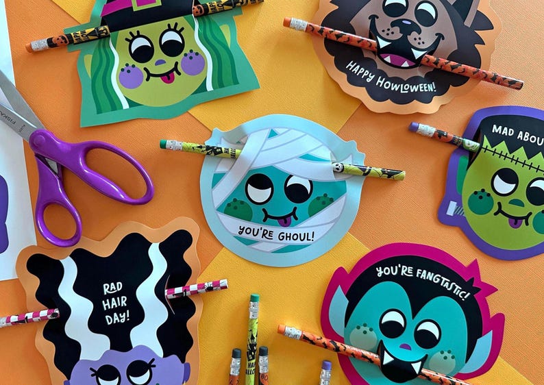 Halloween Pencil Toppers, Printable Gift Tags, Instant Download - Etsy