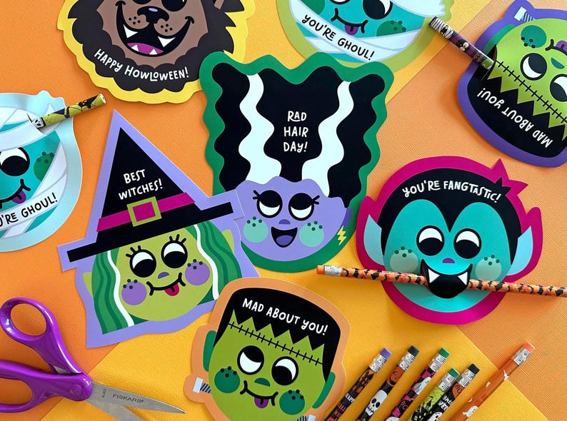 Halloween Pencil Toppers, Printable Gift Tags, Instant Download - Etsy