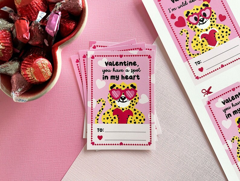 Cheetah Valentine Exchange Cards, Printable Cards, Instant Download - Etsy