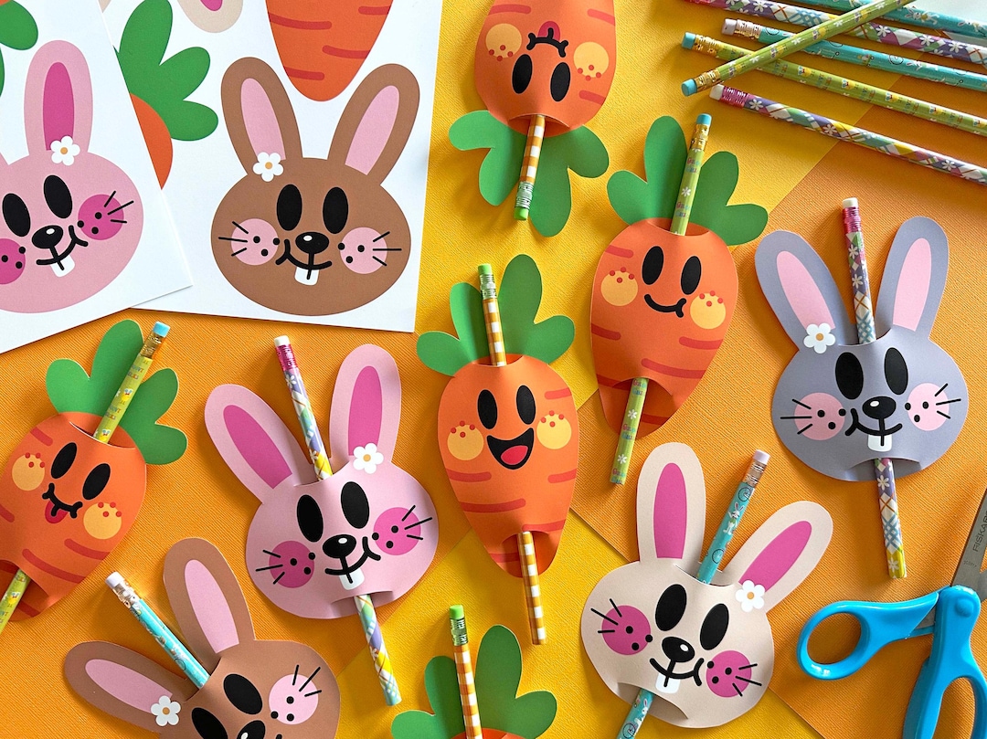 Bunny and Carrot Pencil Toppers: Spring Favor, Easter Basket Stuffer ...