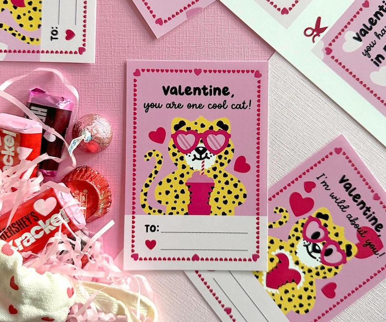 Cheetah Valentine Exchange Cards, Printable Cards, Instant Download - Etsy