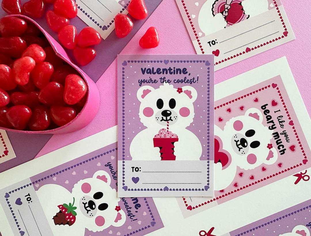 Polar Bear Valentines, Printable Cards, Instant Download - Etsy