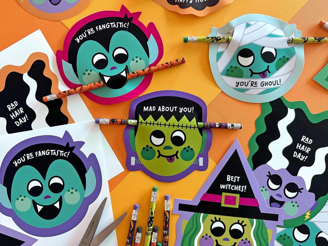 Halloween Pencil Toppers, Printable Gift Tags, Instant Download - Etsy