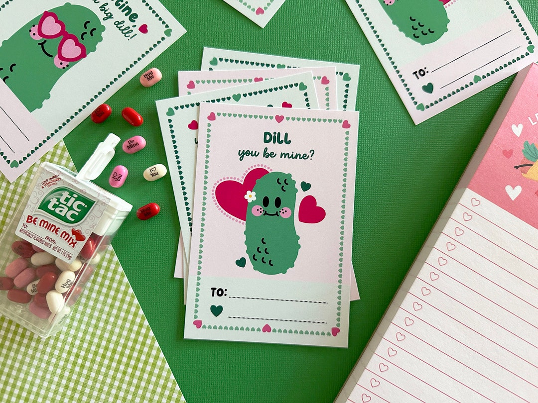 Pickle Valentines, Printable Cards, Instant Download - Etsy