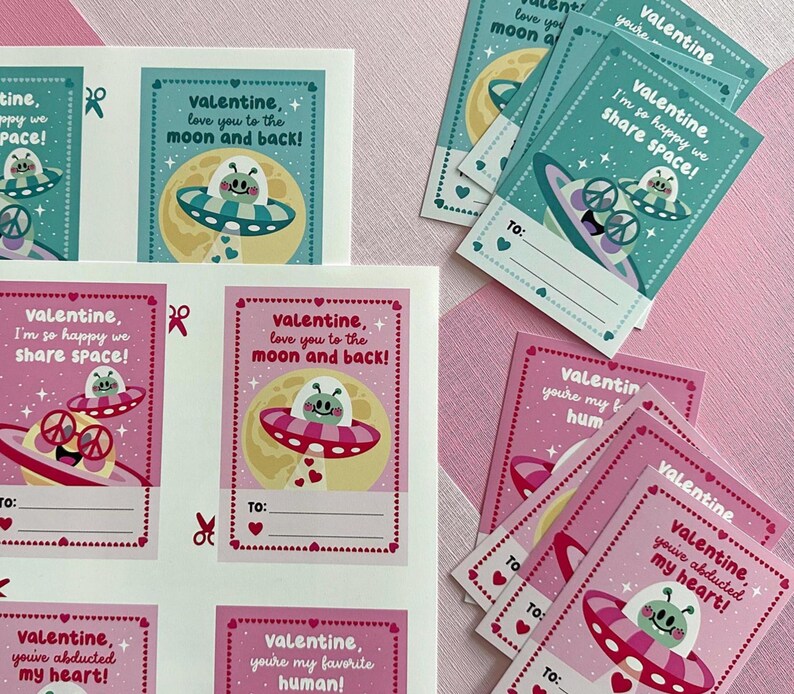 Alien Valentine Exchange Cards, Printable Cards, Instant Download - Etsy