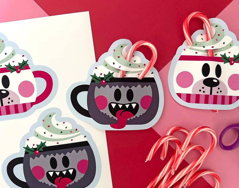 Hot Cocoa Candy Cane Holders, Printable Gift Tags, Instant Download - Etsy