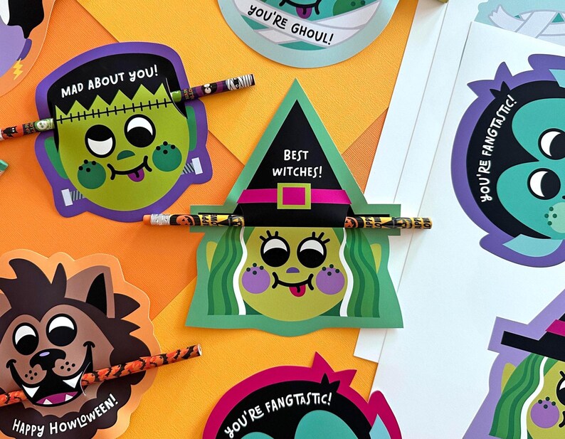 Halloween Pencil Toppers, Printable Gift Tags, Instant Download - Etsy