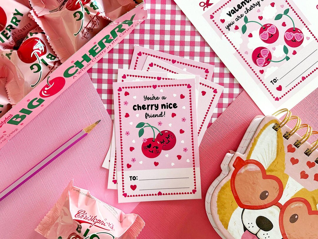 Cherry Valentines, Printable Cards, Instant Download - Etsy
