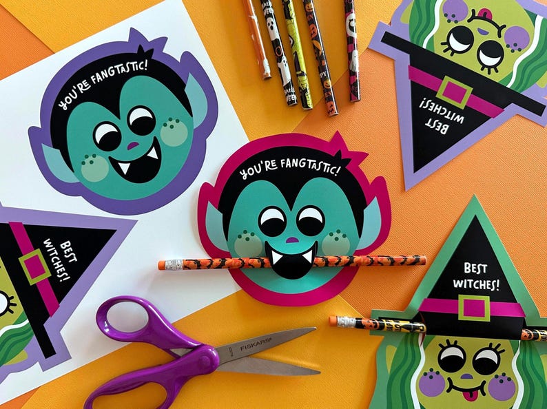 Halloween Pencil Toppers, Printable Gift Tags, Instant Download - Etsy