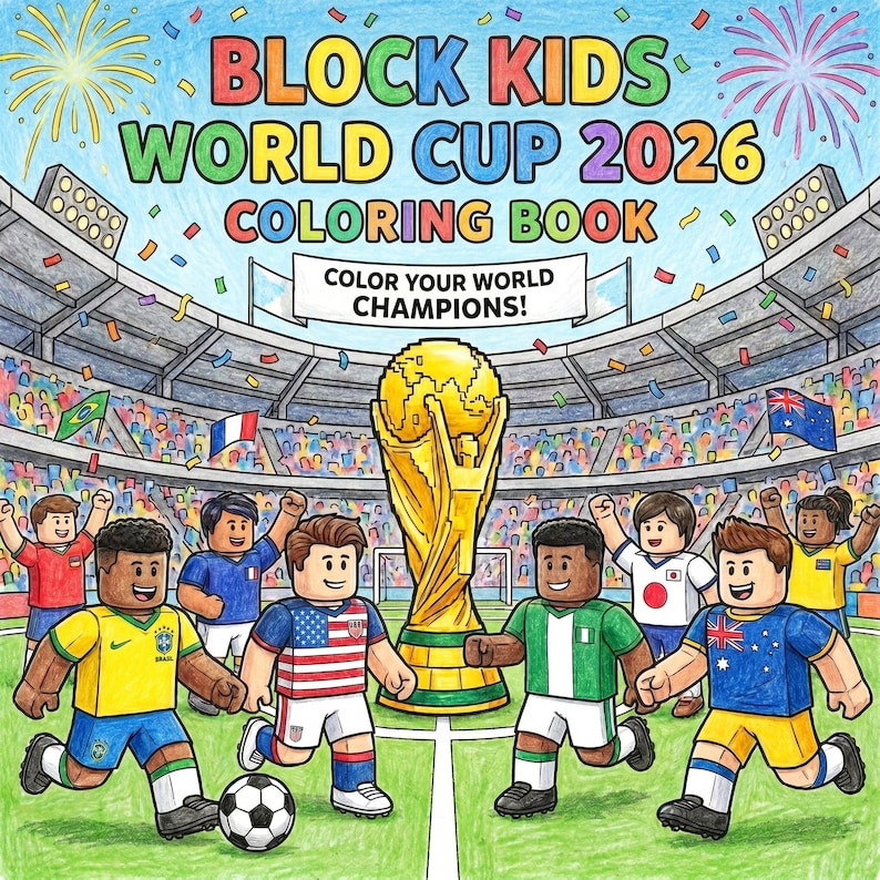 Block Kids World Cup 2026 Coloring Pages | 44 Pages Printable PDF ...