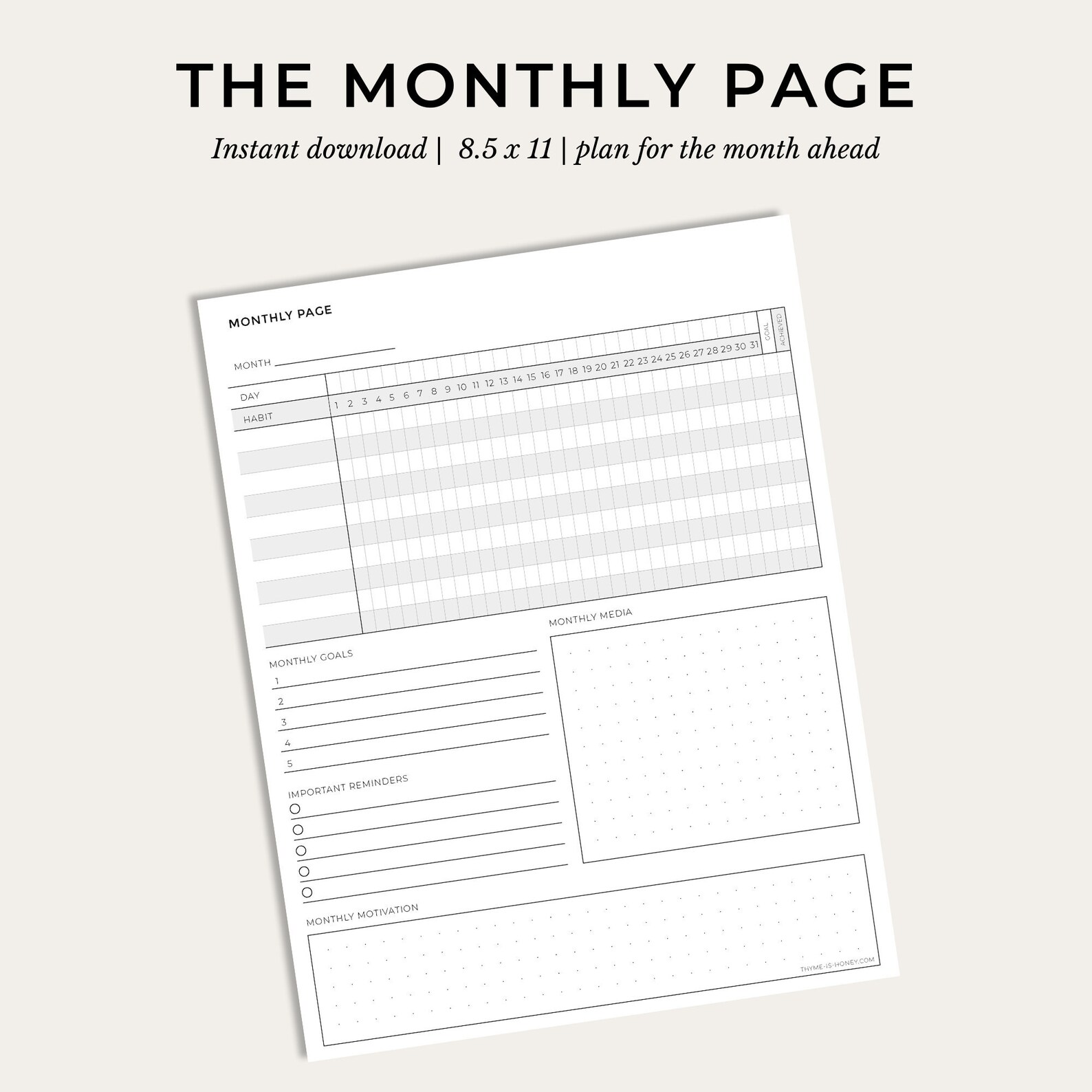 The Monthly Page Printable - Etsy