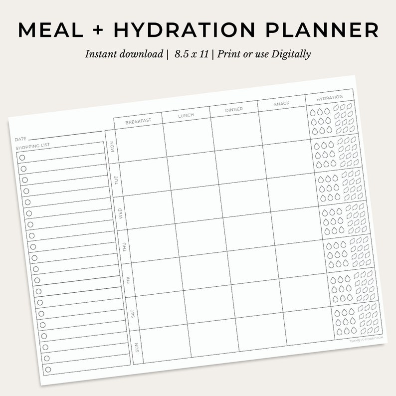Printable Meal and Hydration Planner - Etsy
