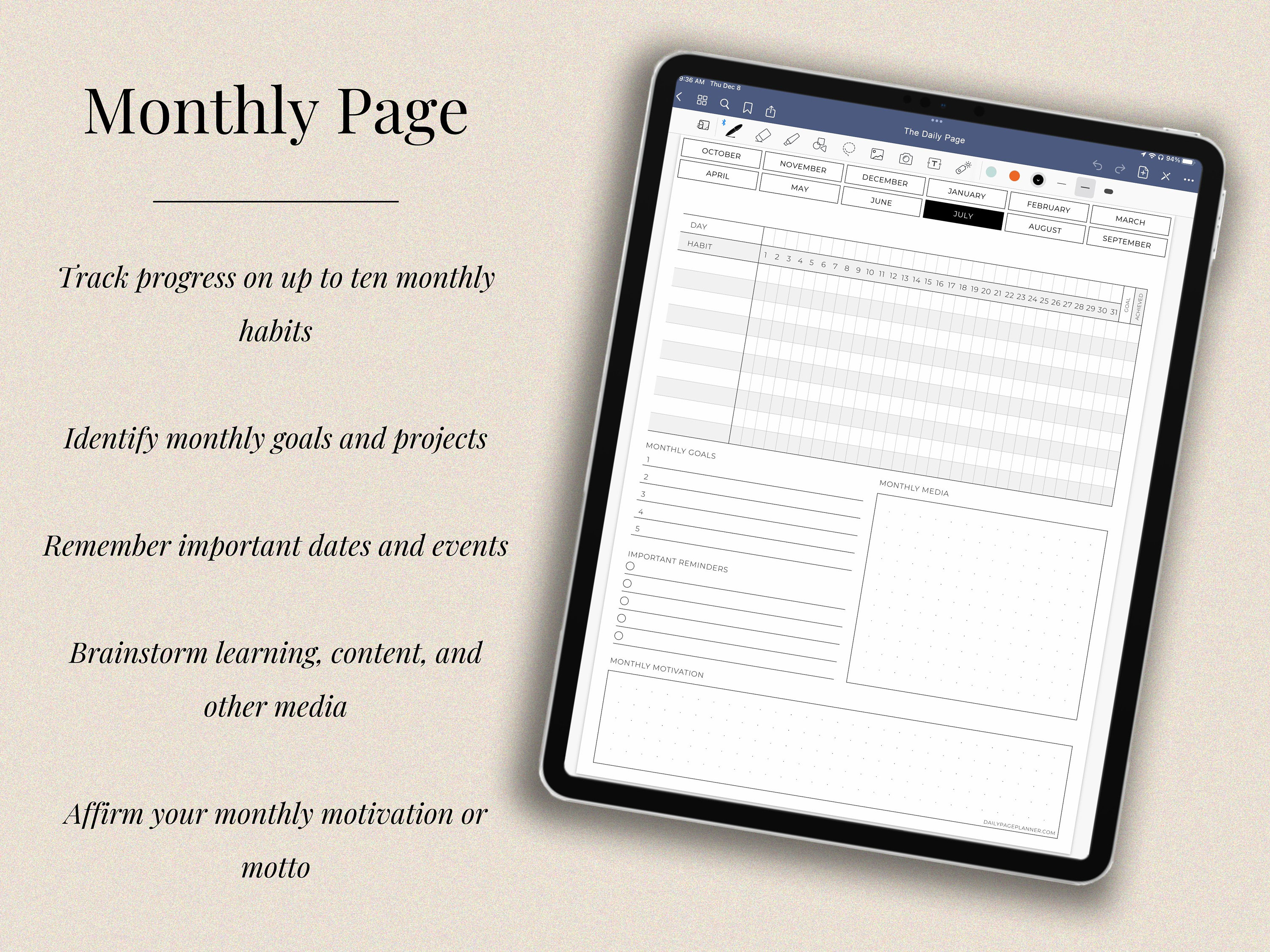 Digital Planner the Daily Page - Etsy Canada