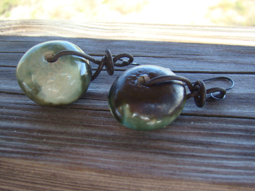 Raku Clay Spheres With Heavy Black Iron Wire Earrings - Etsy