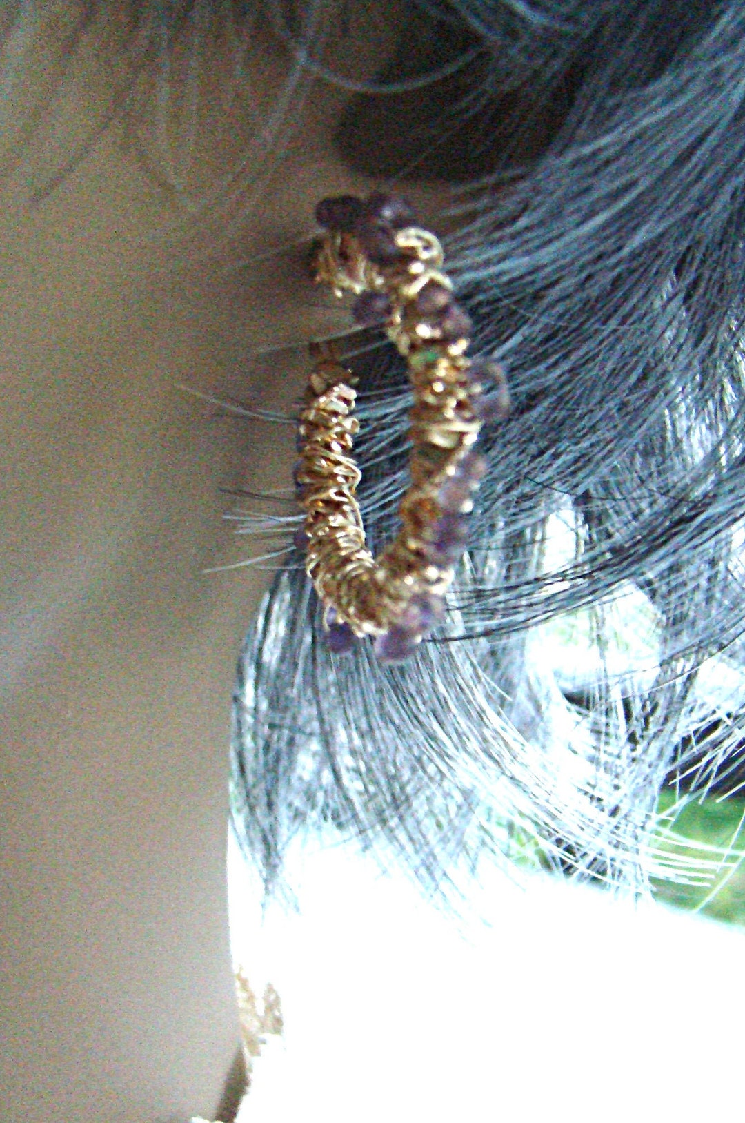 Golden Ring With Square Gold & Wrapped Frosted Purple Farfalle Beads ...
