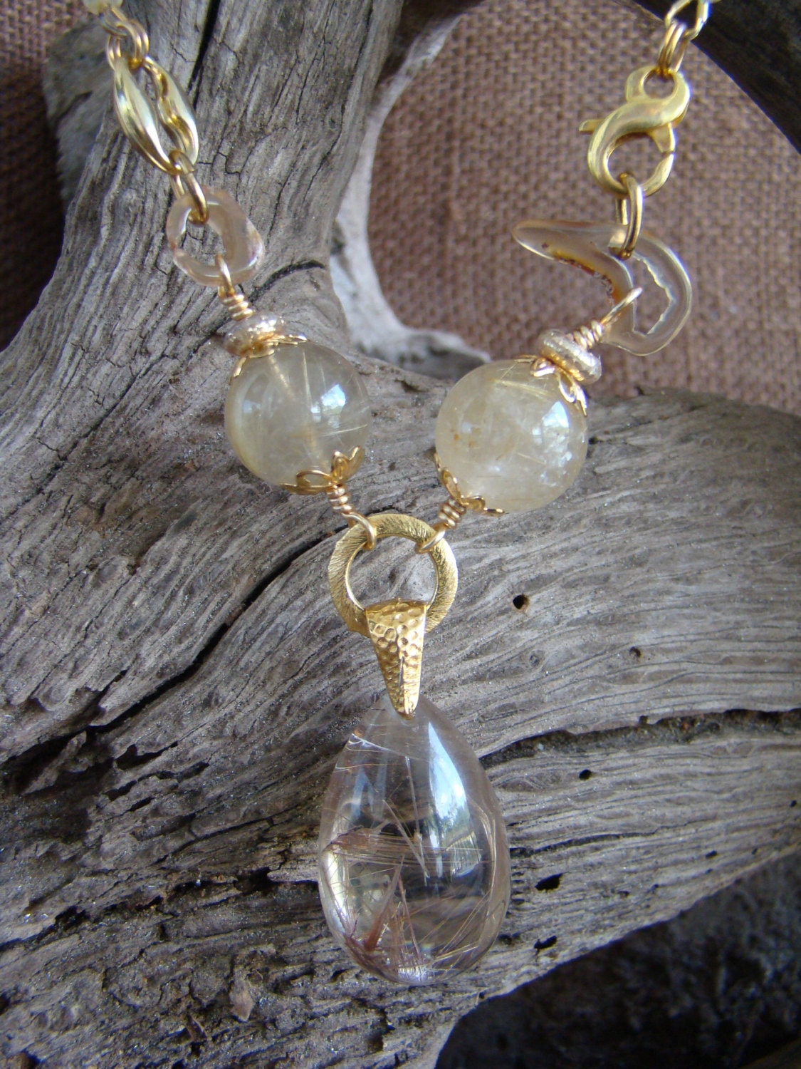 Frozen Gold Rutile in Rock Crystal Necklace - Etsy