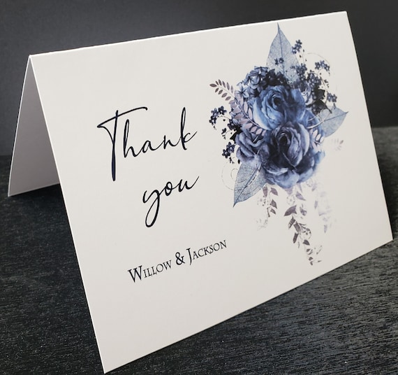 Thank You Cards Navy Blue Floral Thank You Cards | Etsy