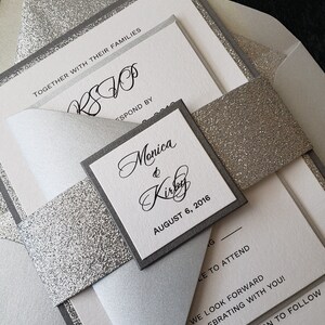 Glitter Wedding Invitation Silver Glitter Wedding Invitation - Etsy