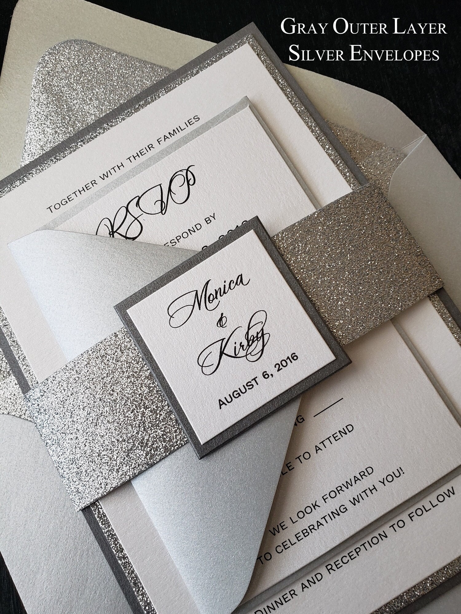 Glitter Wedding Invitation Silver Glitter Wedding Invitation - Etsy ...