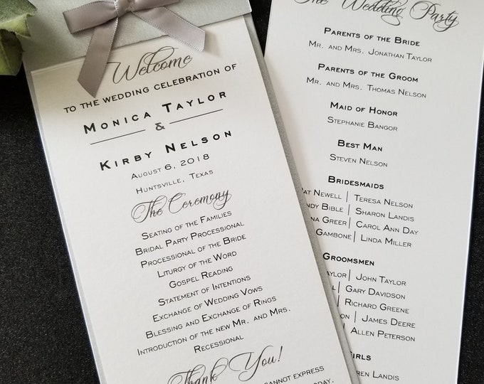 Wedding Program, Wedding Program With Bow, Metallic Wedding Program ...