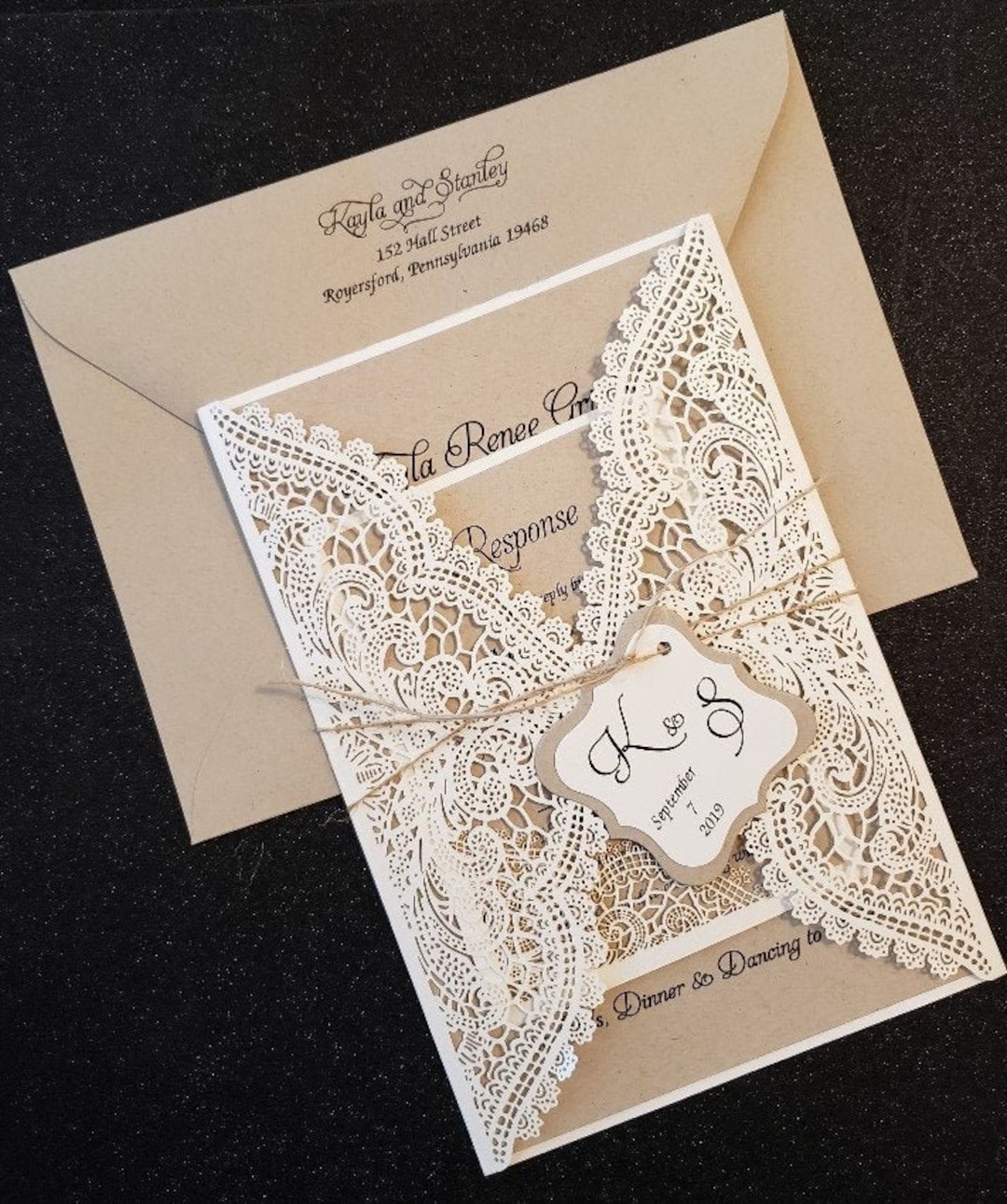 Rustic Lace Wedding Invitation, Rustic Lace Wedding Invitation, Shabby ...