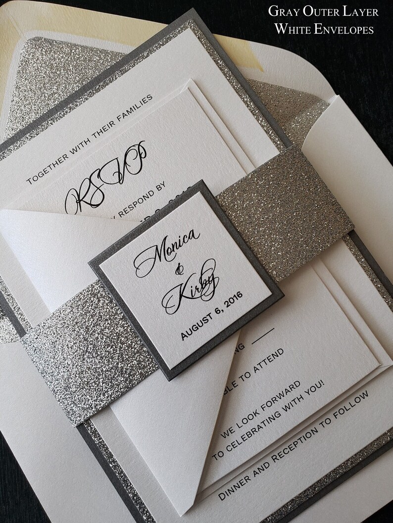 Glitter Wedding Invitation Silver Glitter Wedding Invitation - Etsy