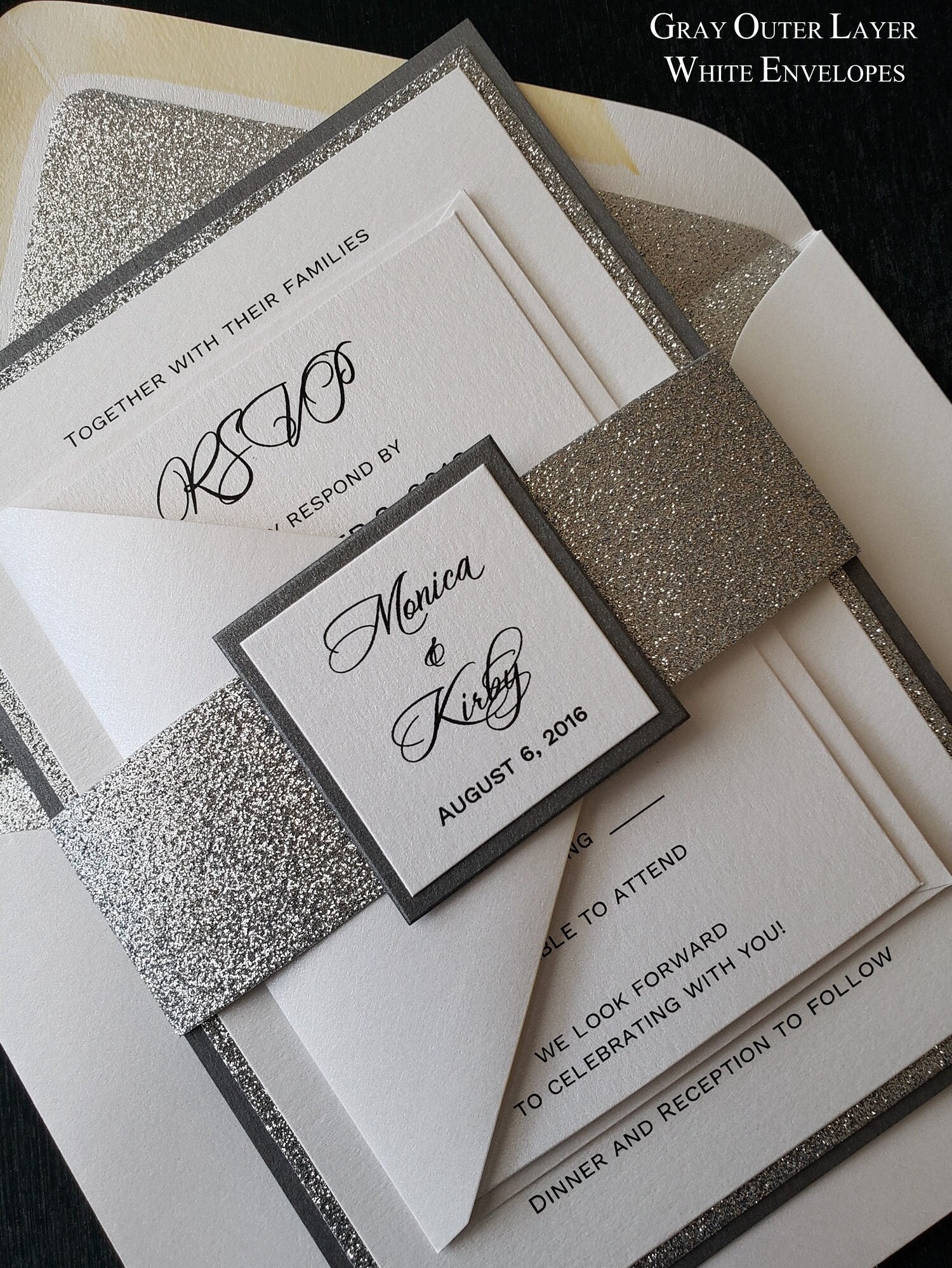 Glitter Wedding Invitation Silver Glitter Wedding Invitation - Etsy ...