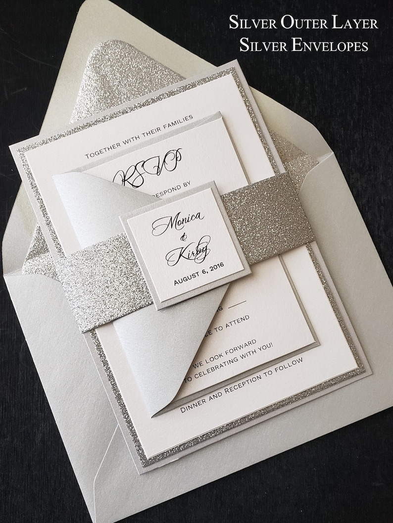 Glitter Wedding Invitation Silver Glitter Wedding Invitation - Etsy