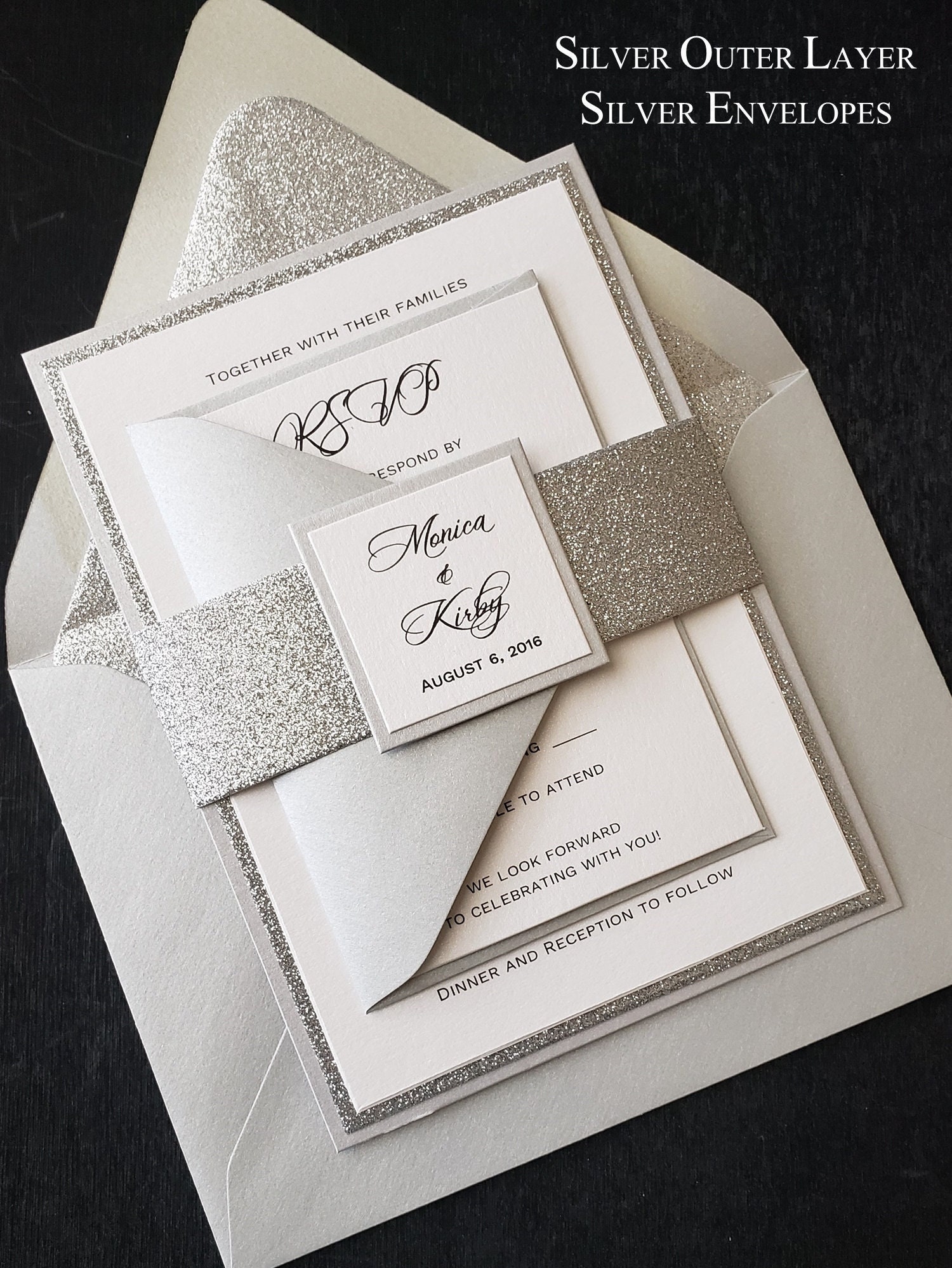 Glitter Wedding Invitation Silver Glitter Wedding Invitation - Etsy ...