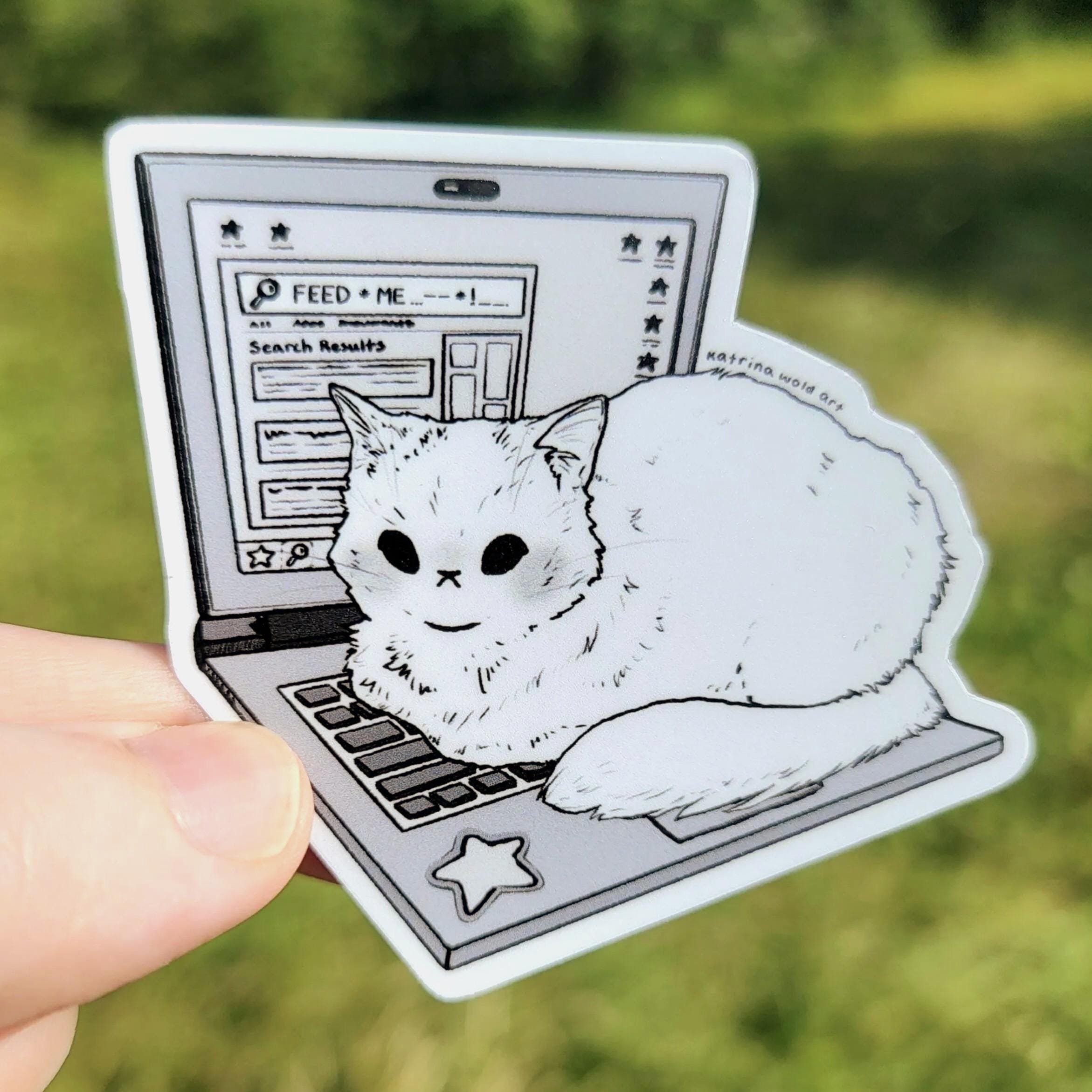 Laptop Cat Vinyl Sticker | Waterproof, Uv-resistant, Die-cut ...