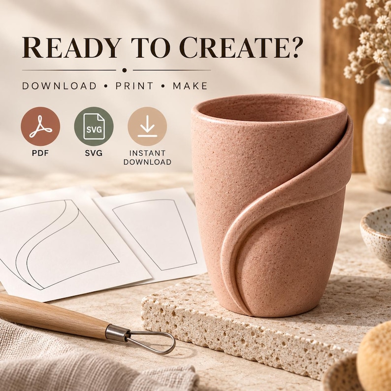 Wrap Cup Pottery Template PDF | Printable Slab Pottery Mug Pattern ...