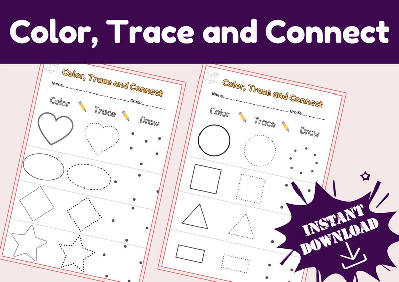 Color Trace Connect Worksheets, Toddler Handwriting Practice, Preschool ...