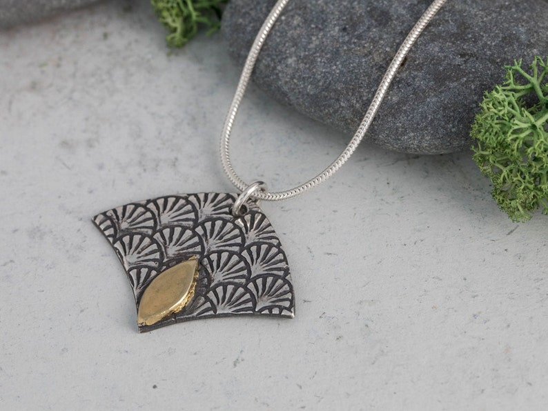 Art Deco Inspired Keum Boo Fan Pendant Necklace Silver and - Etsy