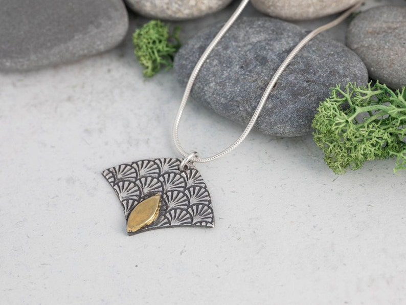Art Deco Inspired Keum Boo Fan Pendant Necklace Silver and - Etsy