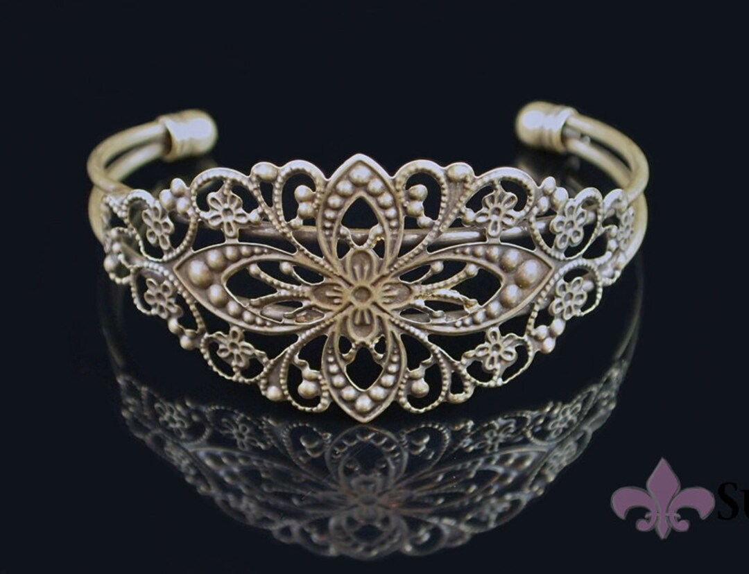 Antique Bronze Filigree Bracelet Blank - 2pc Filigree Bracelet Blank ...