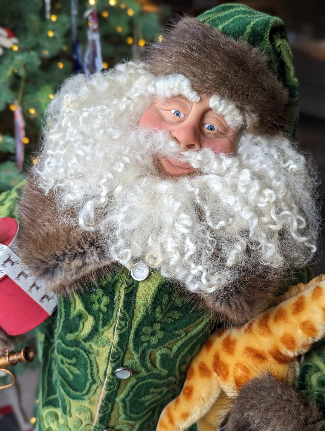 Handmade Santa in Vintage Green Velvet Coat - Etsy