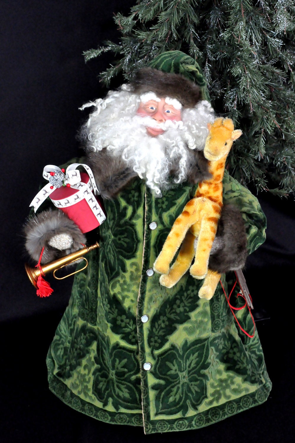 Handmade Santa in Vintage Green Velvet Coat - Etsy
