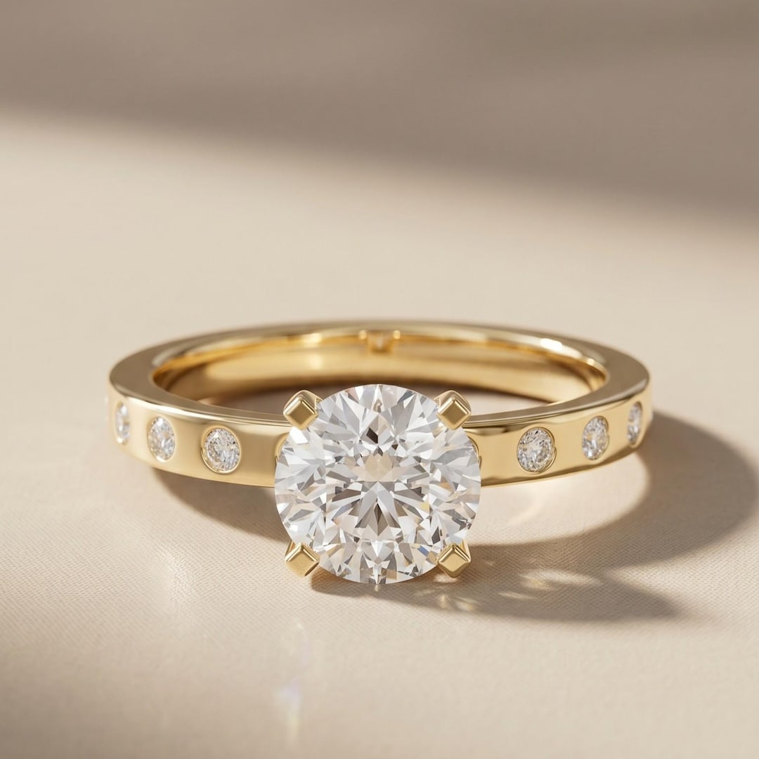 18K Yellow Gold Mobius Diamond Engagement Ring, Lab-grown Pavé Accents ...